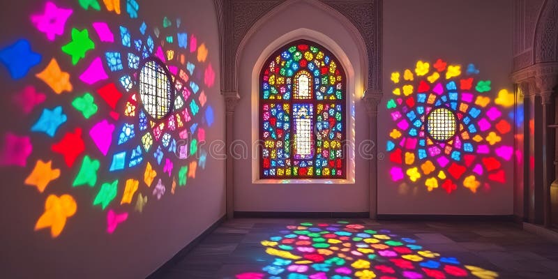 Colorful Stained Glass Window Rainbow Light Patterns Architectural ...