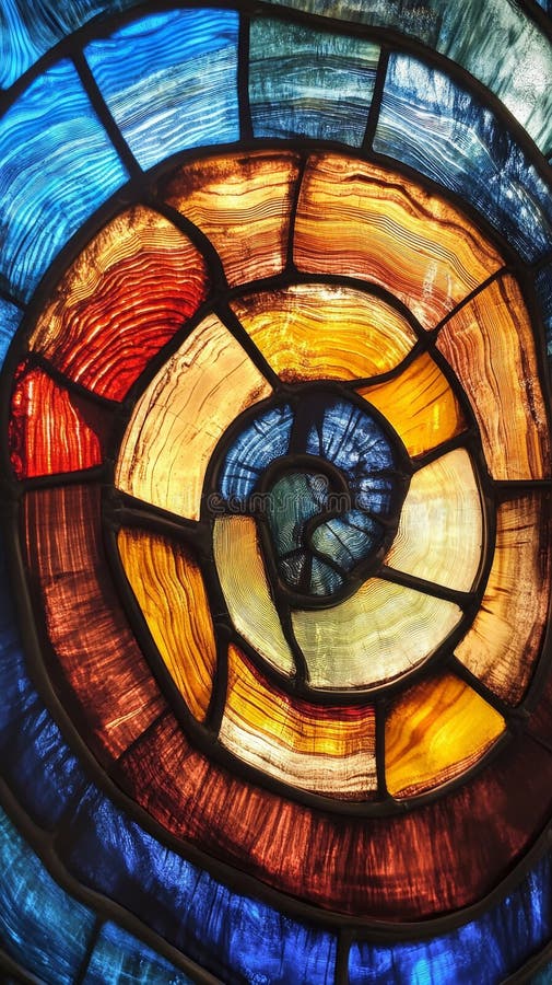 Colorful Stained Glass Window with Spiral Pattern, Abstract Art Design ...