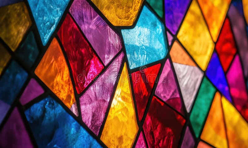 Colorful Stained Glass Window with Vibrant Geometric Patterns and ...