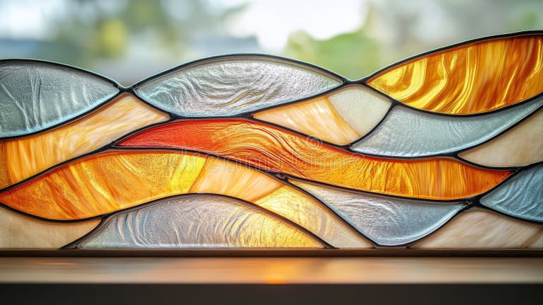 Colorful Stained Glass Window with Wavy Patterns. Stock Photo - Image ...