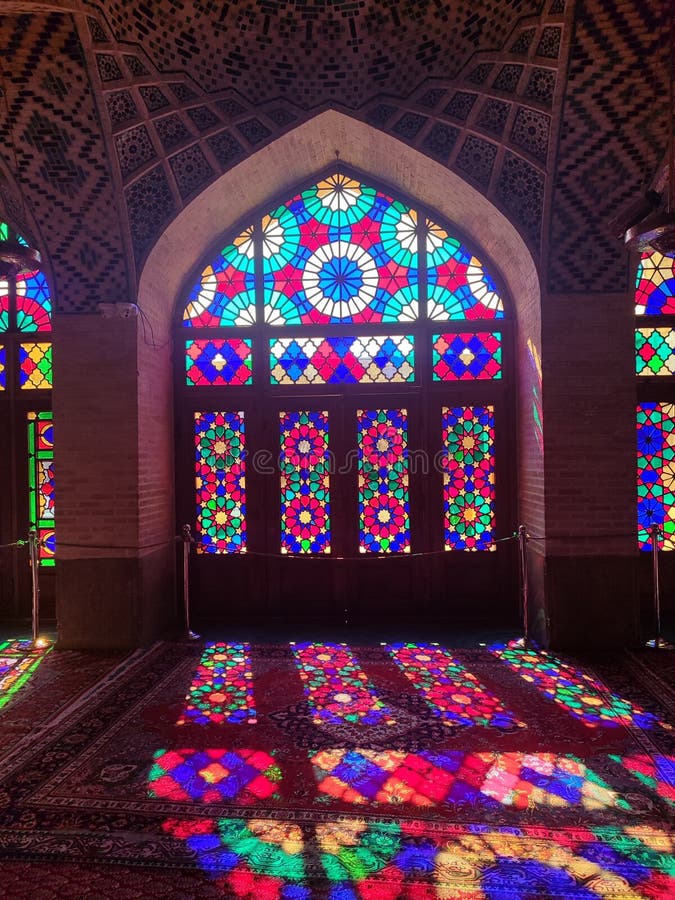 Colorful Stained Glass Windows of Pink Mosque Shiraz Stock Image ...