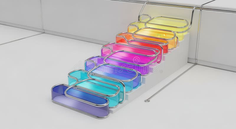 Colorful Staircase with Metal Railings Stock Illustration ...