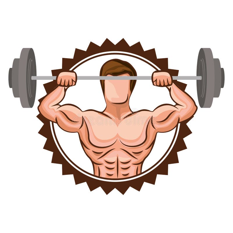 Colorful Stamp Border with Muscle Man Lifting a Disc Weights Stock ...