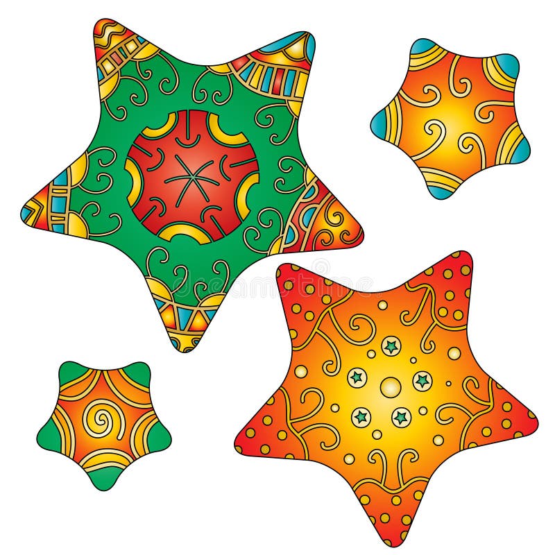 Colorful Star Collection with Hearts Stock Illustration - Illustration ...