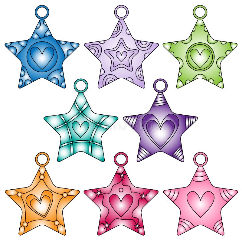 Colorful Star Collection with Hearts Stock Illustration - Illustration ...