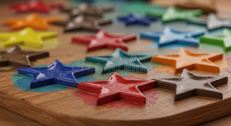 Colorful Star-shaped Objects, Painted in Various Shades Including Blue ...