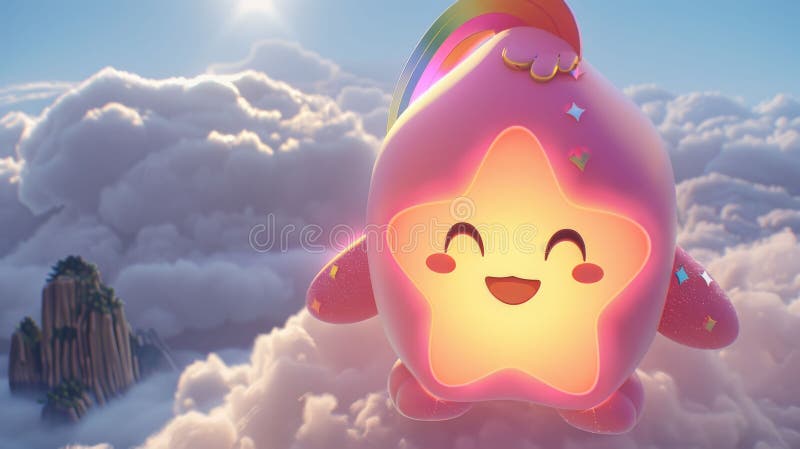 A Colorful Star with a Smiling Face is Surrounded by Clouds Stock ...