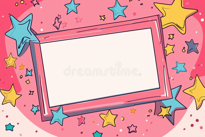 Colorful Star-themed Frame, Pink Background, Empty Space for Text Stock ...