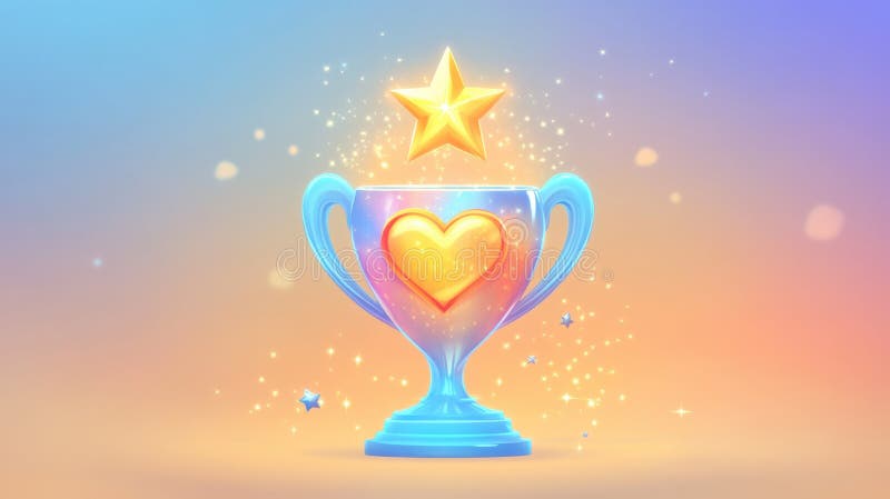 Colorful Star Trophy with Heart Emblem and Sparkling Effects Stock ...