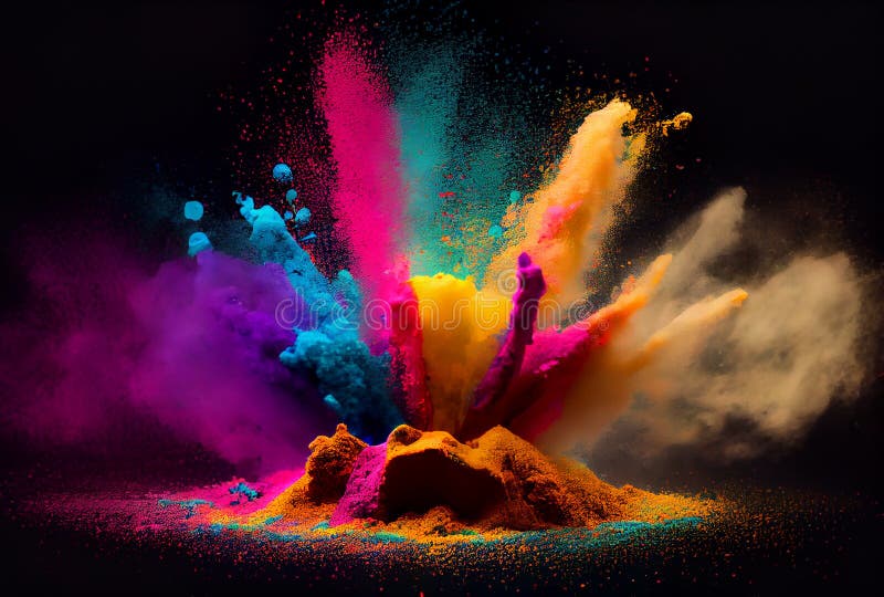 Colorful Starch and Dye Powder Dust Exploding in Holi Day Generative AI ...