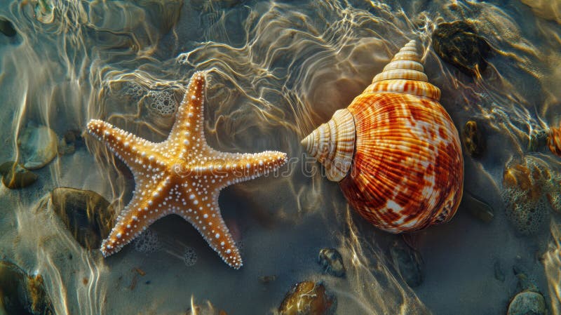 Seashell Resting on Sandy Beach by the Ocean. Stock Illustration ...