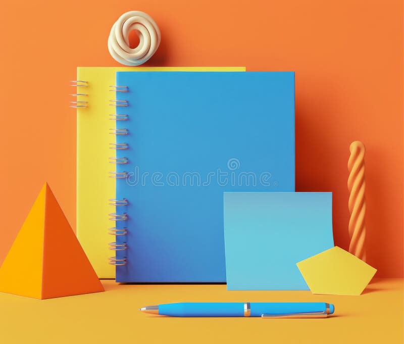 Colorful Stationary Arrangement with a Notebook, Post-it Note, and Pen ...