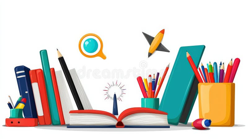 Colorful Stationery and Books Display Ideal for Educational Themes ...