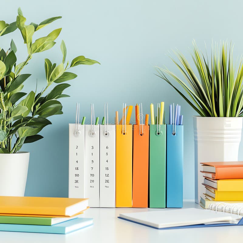 Colorful Stationery on a Bright Desk Stock Illustration - Illustration ...