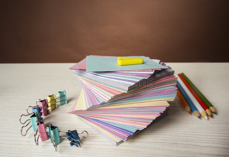 On Desktop Folded Colored Stickers for Notes Stock Photo - Image of ...