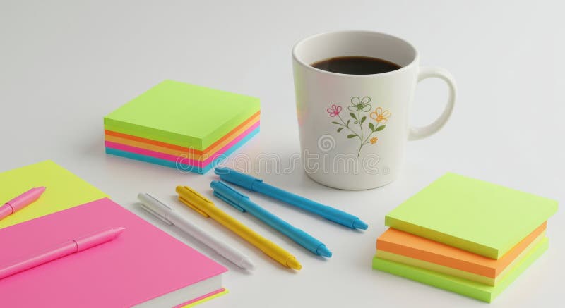 Colorful Stationery and Coffee Cup on Desk for Creative Work and ...