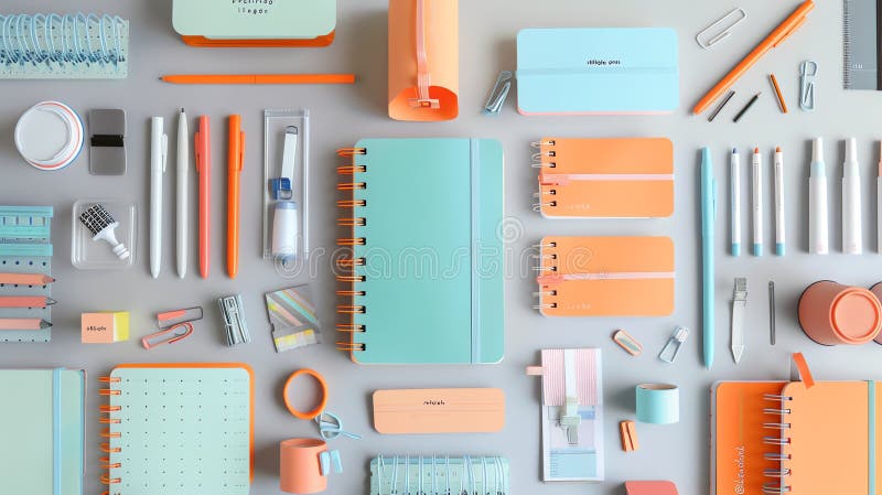 Colorful Stationery for Organized Workspace Stock Illustration ...