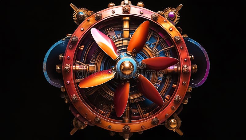 Colorful Steampunk Engine Propeller with Intricate Gear Mechanism ...