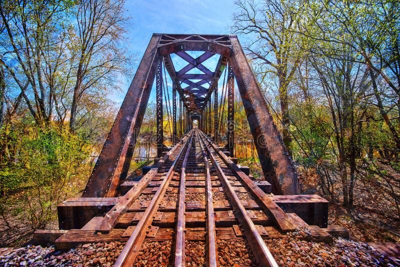 Colorful Steel Bridge for Train Tracks Over River Stock Photo - Image ...