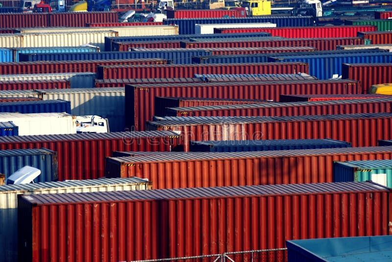 Colorful Steel Shipping Container Vans Stock Photo - Image of hauler ...