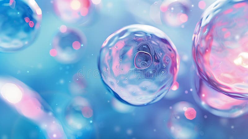 Colorful Stem Cells Float in a Vibrant Blue and Pink Background ...