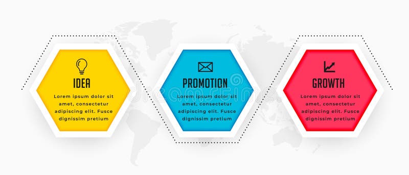 Colorful 3 Step Infographic Process Chart Template with World Map ...
