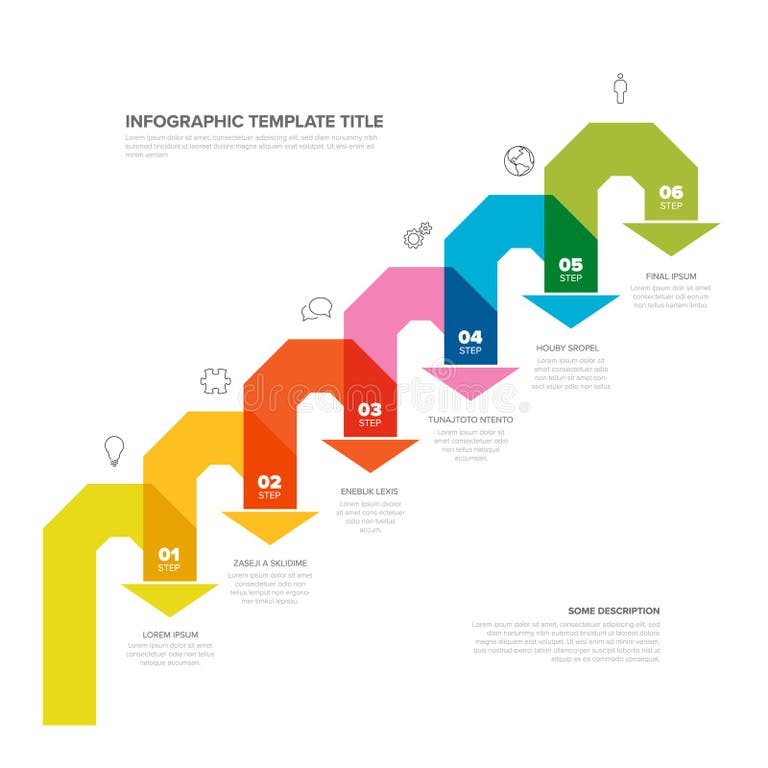 Colorful Step-by-Step Process Infographic Template with Arrows Stock ...