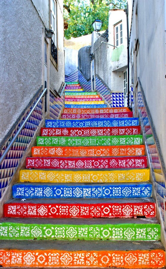 Colorful steps in Agueda stock photo. Image of color - 214816548