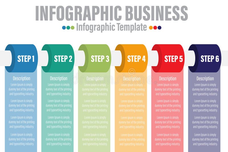 Colorful 6 Steps and Six 6 Option Business Data Process Chart. Diagram ...