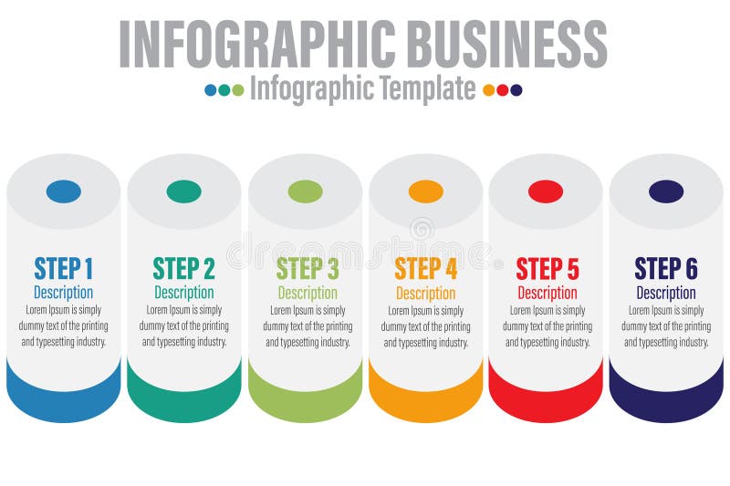 Colorful 6 Steps and Six 6 Option Business Data Process Chart. Diagram ...