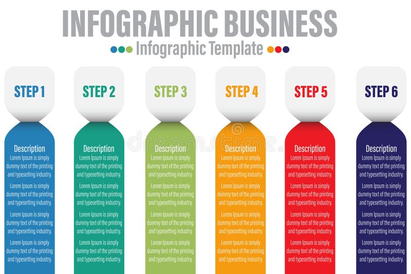 Colorful 6 Steps and Six 6 Option Business Data Process Chart. Diagram ...