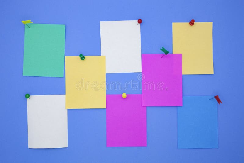 Colorful Stick Note Papers on Blue Background. Stock Photo - Image of ...