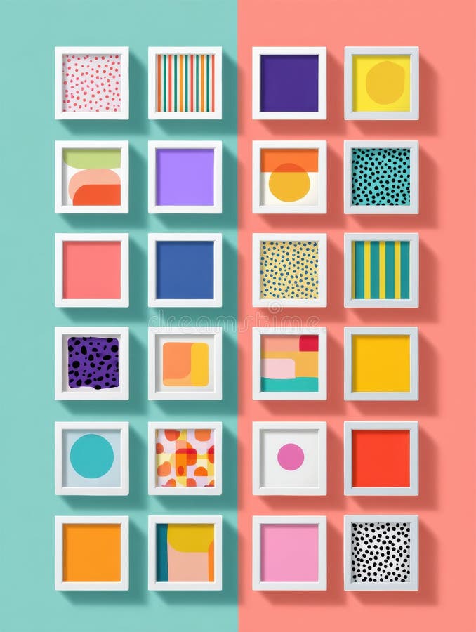 Colorful Sticker Grid Mockup Showcasing a Minimal Flat Design with ...