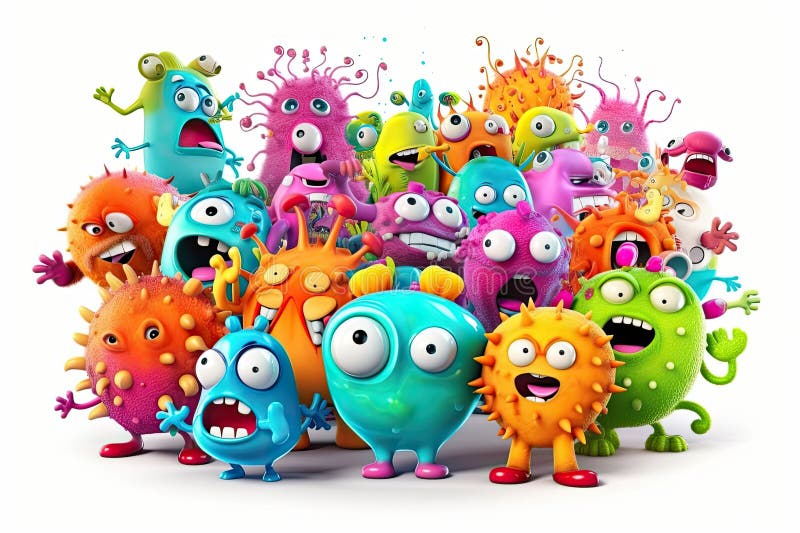Colorful Sticker Set of Monster Like Characters Viruses and Bacterias ...