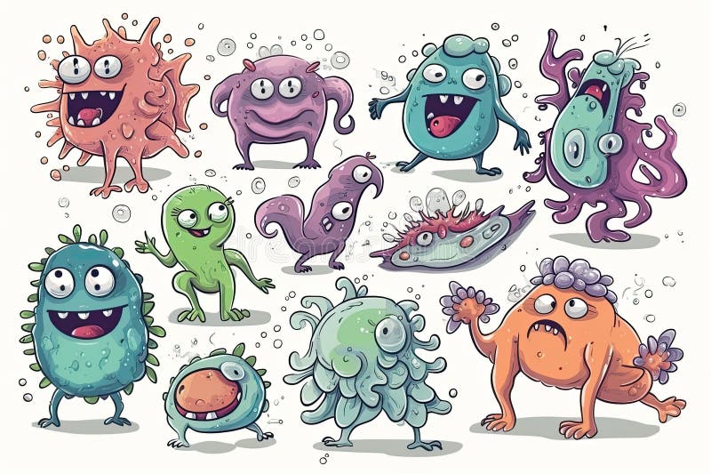 Colorful Sticker Set of Monster Like Characters Viruses and Bacterias ...