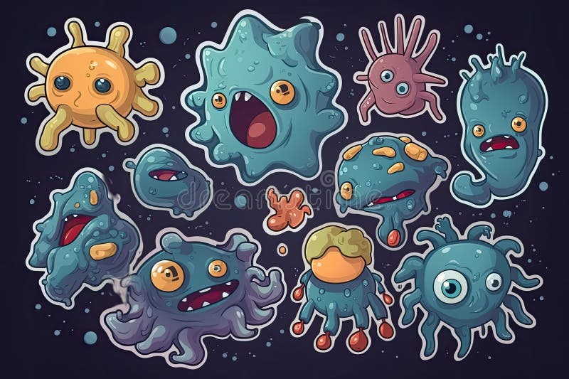Colorful Sticker Set of Monster Like Characters Viruses and Bacterias ...