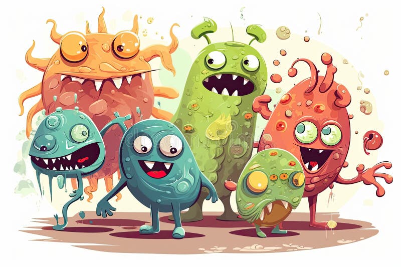 Colorful Sticker Set of Monster Like Characters Viruses and Bacterias ...
