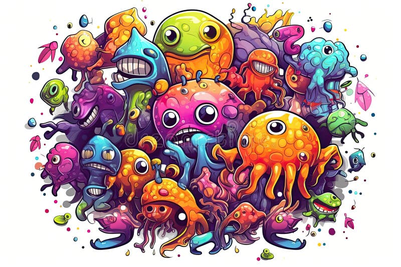 Colorful Sticker Set of Monster Like Characters Viruses and Bacterias ...