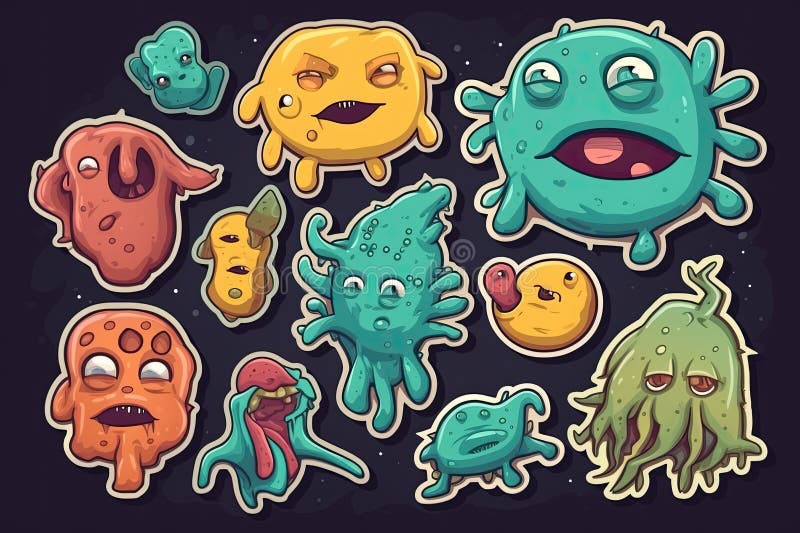 Colorful Sticker Set of Monster Like Characters Viruses and Bacterias ...