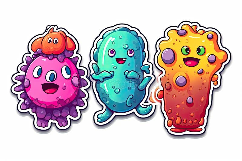 Colorful Sticker Set of Monster Like Characters Viruses and Bacterias ...