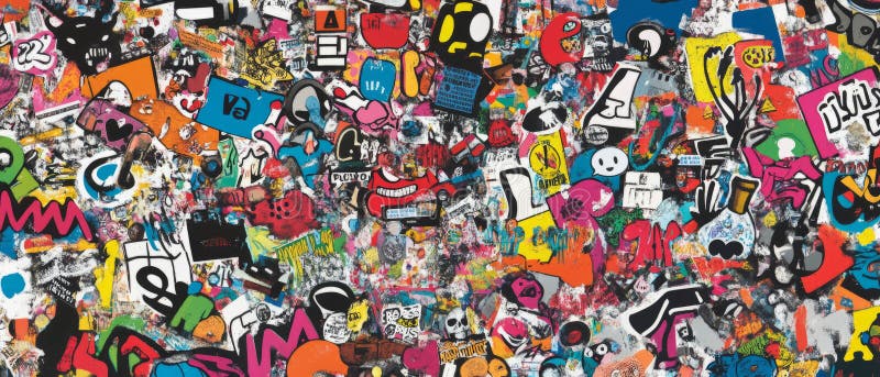 Vibrant Sticker Bomb Pattern Filled with Playful Themes and Overlapping ...