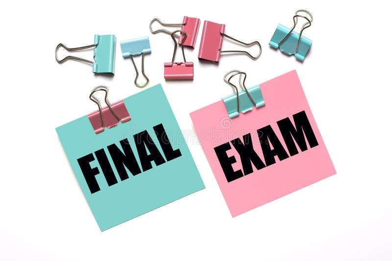 Colorful Stickers with FINAL EXAM Text and Multicolored Paper Clips on ...