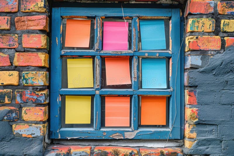 Colorful Stickers for Notes on the Window Frame in the Building Stock ...