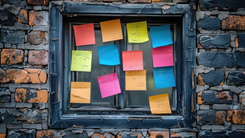 Colorful Stickers for Notes on the Window Frame in the Building Stock ...