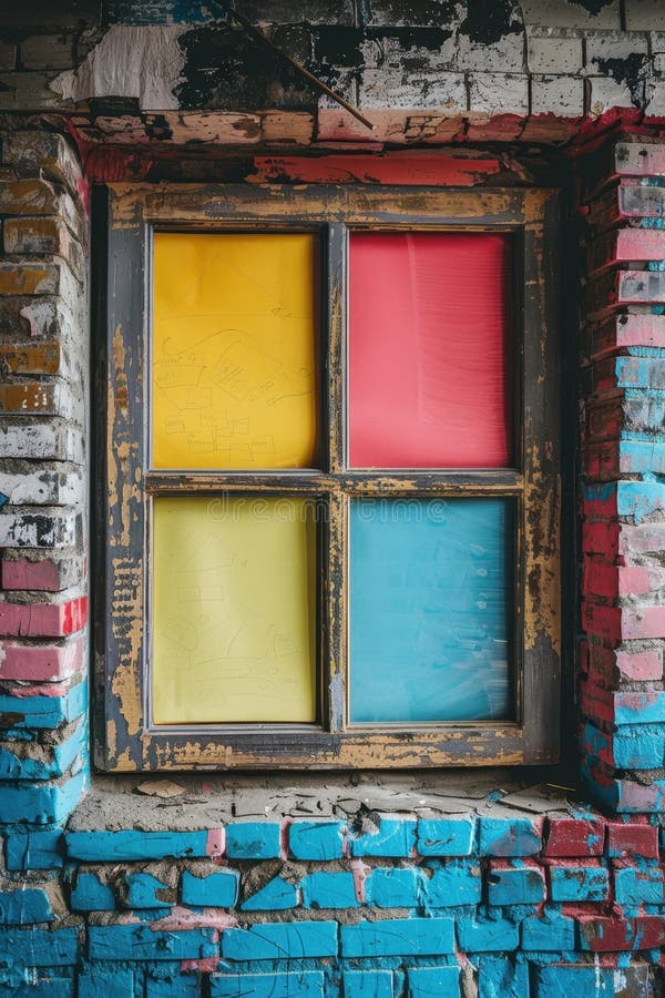Colorful Stickers for Notes on the Window Frame in the Building Stock ...