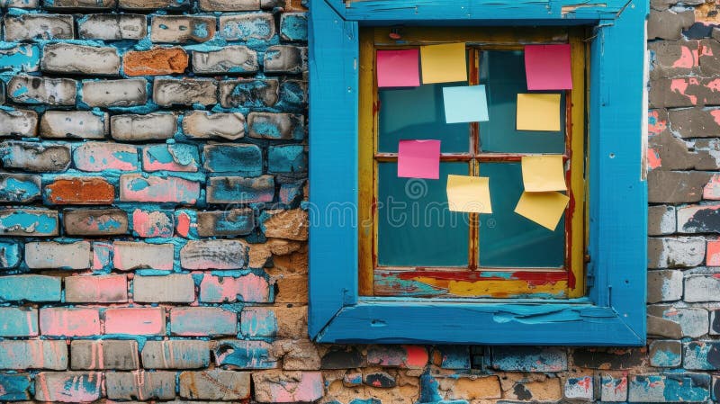 Colorful Stickers for Notes on the Window Frame in the Building Stock ...