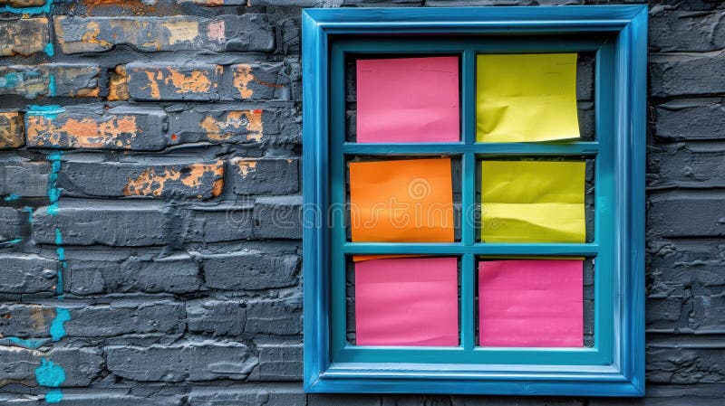 Colorful Stickers for Notes on the Window Frame in the Building Stock ...