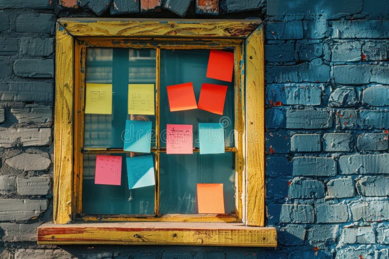 Colorful Stickers for Notes on the Window Frame in the Building Stock ...