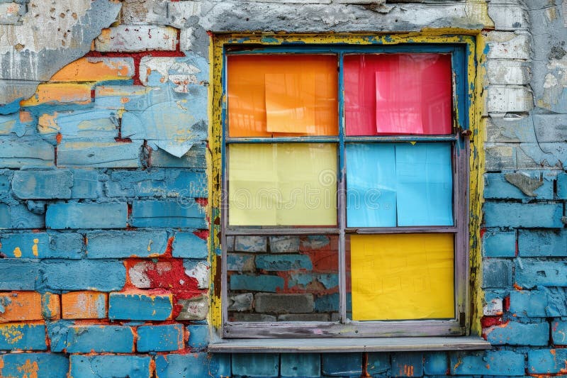 Colorful Stickers for Notes on the Window Frame in the Building Stock ...