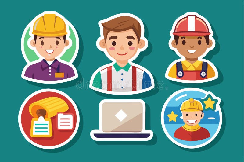Colorful Stickers Showcase Characters Including a Builder, a Hotline ...